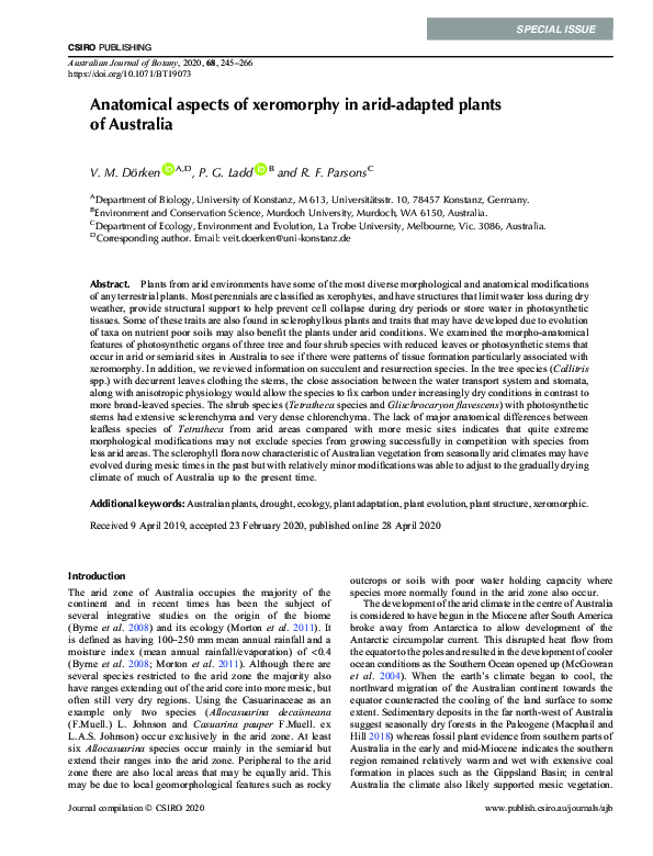 (PDF) Anatomical aspects of xeromorphy in arid-adapted plants of Australia