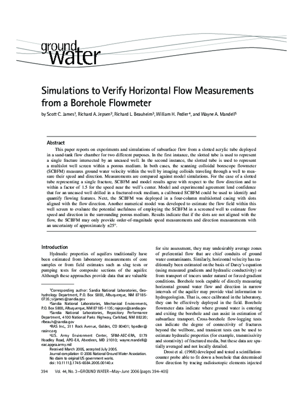 Pdf Simulations To Verify Horizontal Flow Measurements From A Borehole Flowmeter