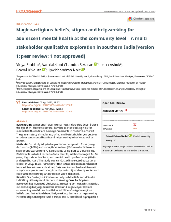 (PDF) Magico-religious beliefs, stigma and help-seeking for adolescent ...