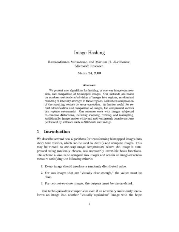 (PDF) Image hashing