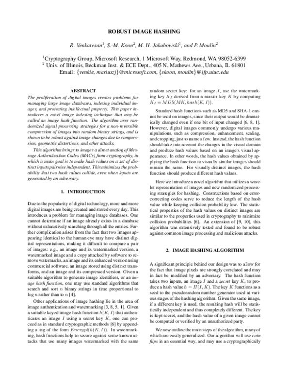 (PDF) Robust image hashing | Mariusz Jakubowski - Academia.edu