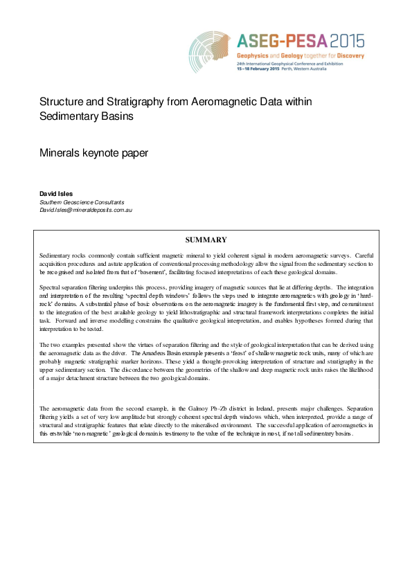 (PDF) Structure and Stratigraphy from Aeromagnetic Data within ...