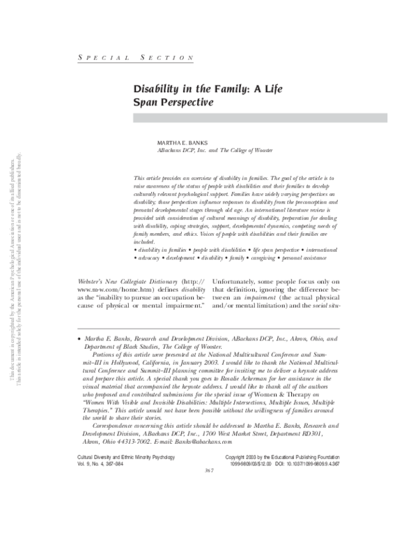 (PDF) Disability in the Family: A Life Span Perspective