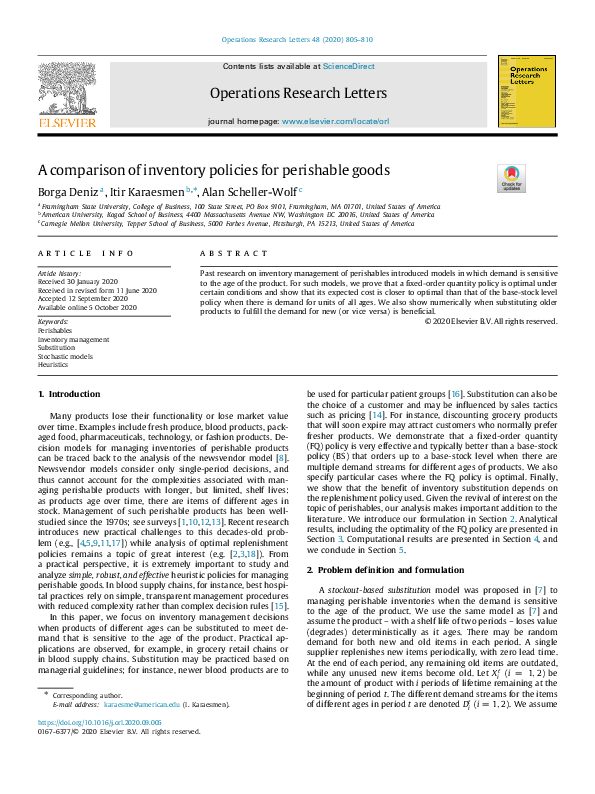 (PDF) A comparison of inventory policies for perishable goods