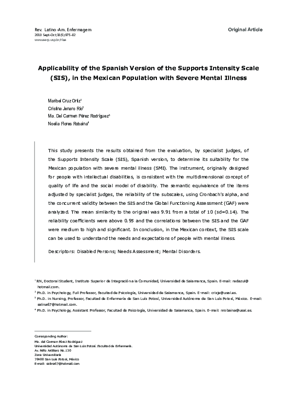 (PDF) Applicability of the Spanish Version of the Supports Intensity ...