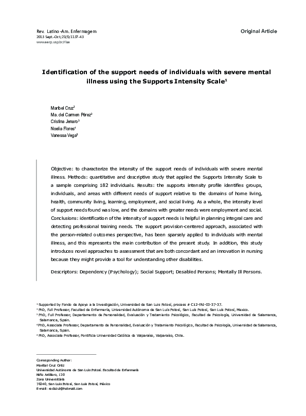 (PDF) Identification of the support needs of individuals with severe ...