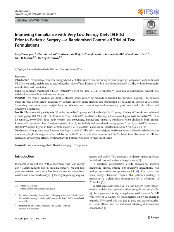 (PDF) Improving Compliance with Very Low Energy Diets (VLEDs) Prior to ...