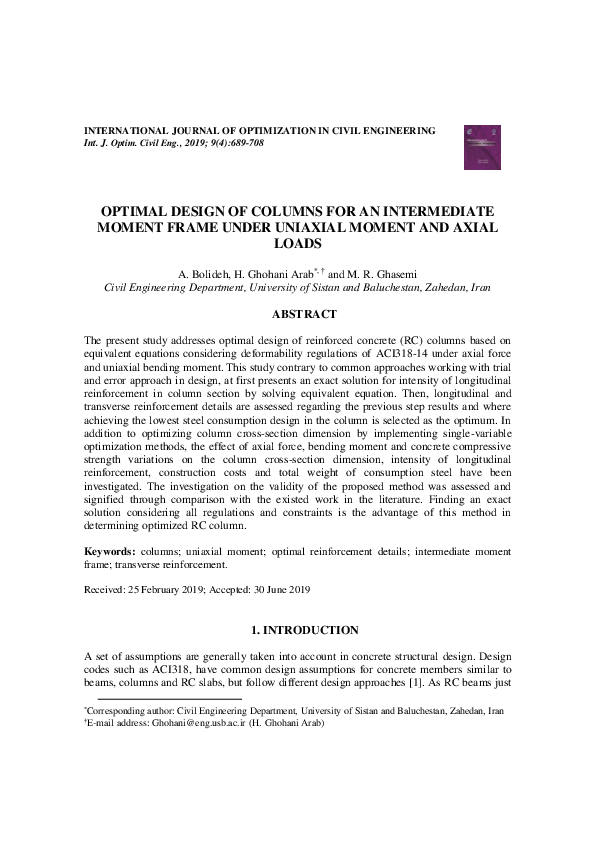 (PDF) Optimal Design of Columns for an Intermediate Moment Frame Under ...