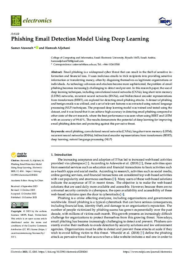 (PDF) Phishing Email Detection Model Using Deep Learning