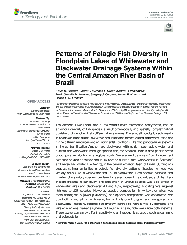 (PDF) Patterns of Pelagic Fish Diversity in Floodplain Lakes of Whitewater and Blackwater ...