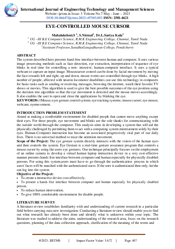 (PDF) Eye-Controlled Mouse Cursor