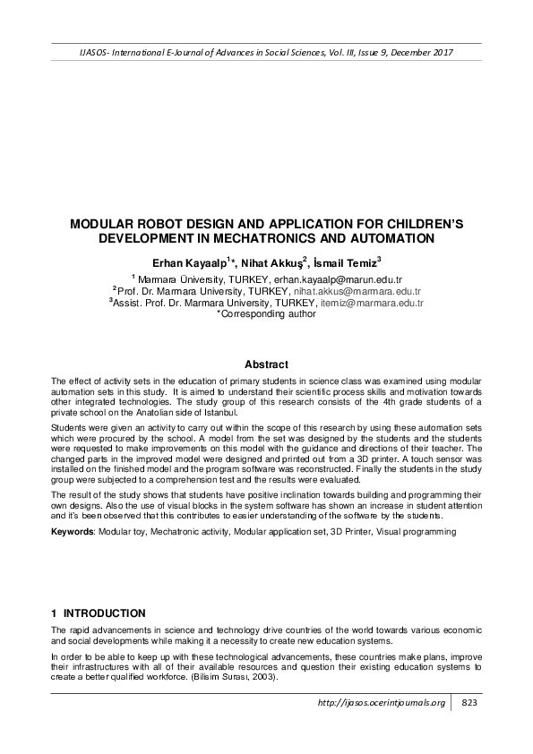(PDF) Modular Robot Design and Application for Children’s Development ...