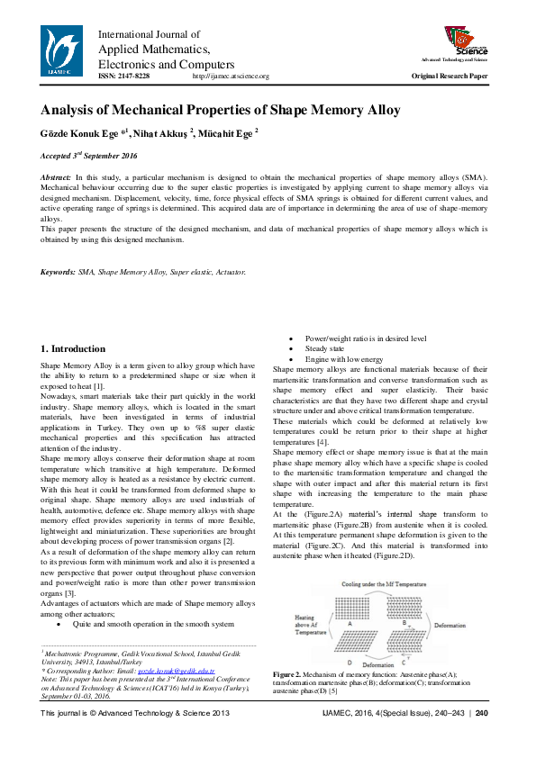 (PDF) Analysis of Mechanical Properties of Shape Memory Alloy