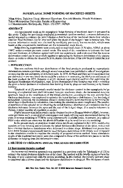 (PDF) Superplastic Dome Forming of Machined Sheets | Nihat Akkuş ...
