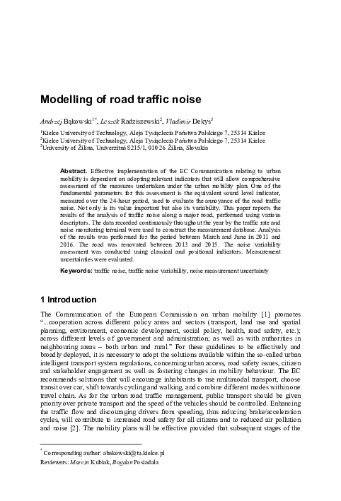 (PDF) Modelling of the road traffic noise
