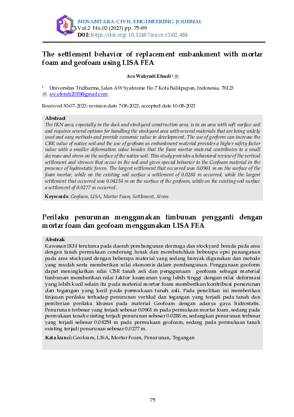 (PDF) The Settlement Behavior Using Replacement Embankment with Mortar ...