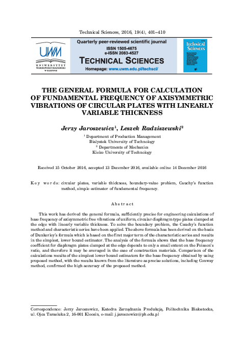 (PDF) The general formula for calculation of fundamental frequency of axisymmetric vibrations of ...