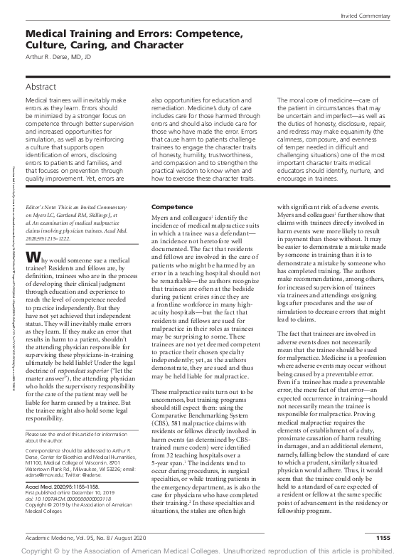(PDF) Medical Training and Errors: Competence, Culture, Caring, and ...