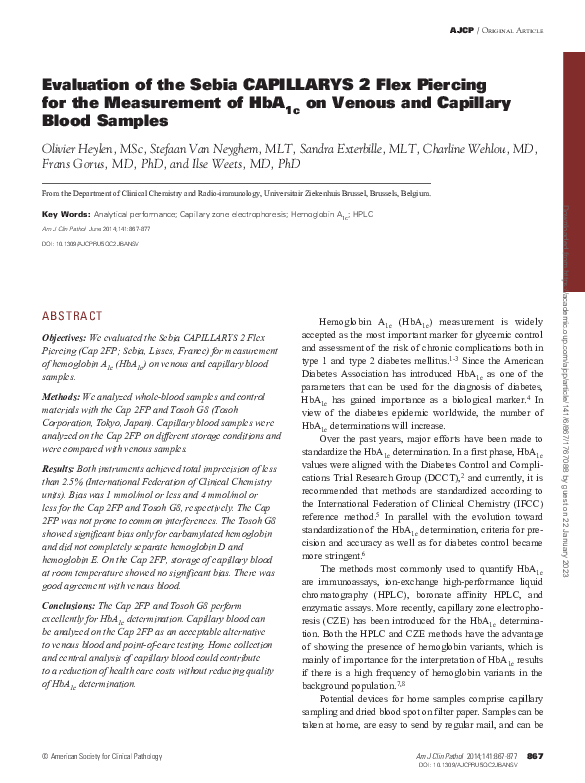 (PDF) Evaluation of the Sebia CAPILLARYS 2 Flex Piercing for the ...