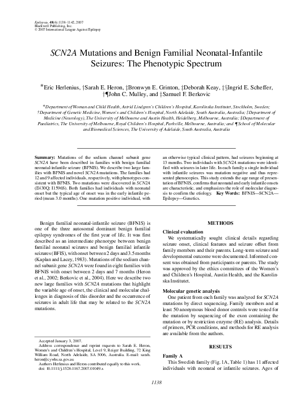 (PDF) SCN2A Mutations and Benign Familial Neonatal-Infantile Seizures ...