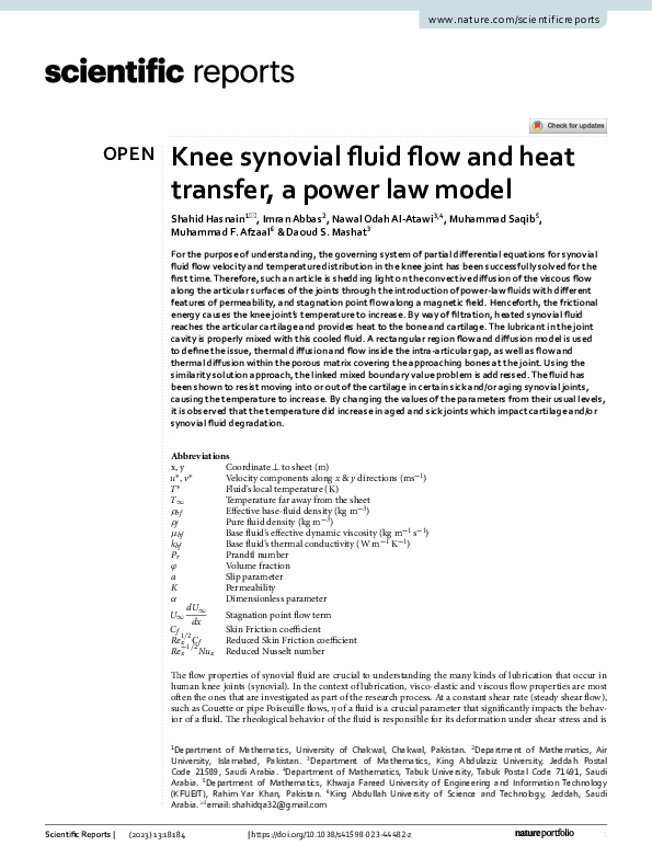 (PDF) Knee synovial fluid flow and heat transfer, a power law model