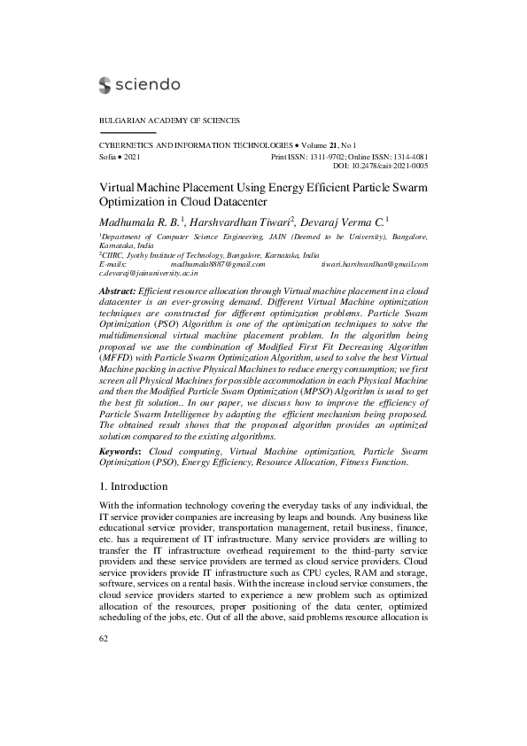 (PDF) Virtual Machine Placement Using Energy Efficient Particle Swarm Optimization in Cloud ...