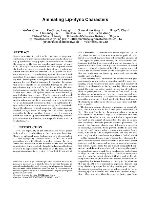 (PDF) Animating Lip-Sync Characters