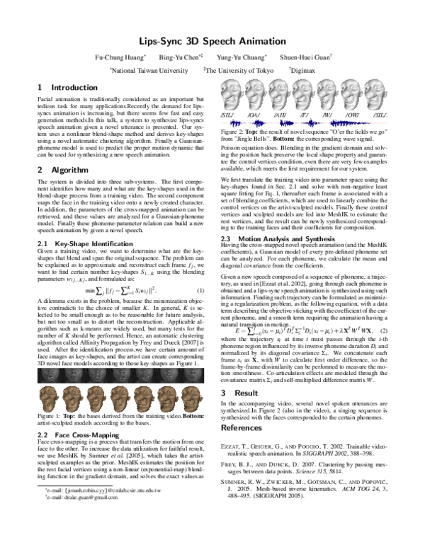 (PDF) Lips-sync 3D speech animation | Shuen-Huei Guan - Academia.edu