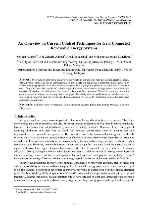 (PDF) An Overview on Current Control Techniques for Grid Connected Renewable Energy Systems
