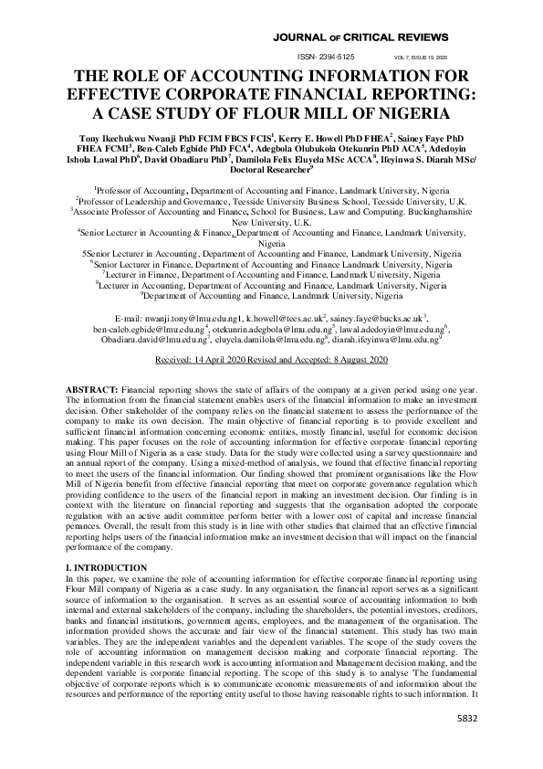 (PDF) The Role of Accounting Information for Effective Corporate Financial Reporting: A Case ...