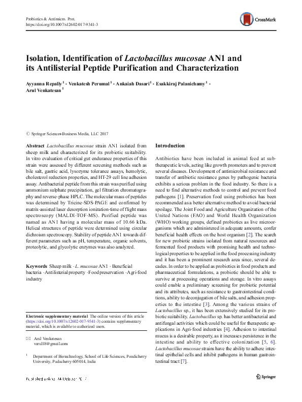 (PDF) Isolation, Identification of Lactobacillus mucosae AN1 and its Antilisterial Peptide ...