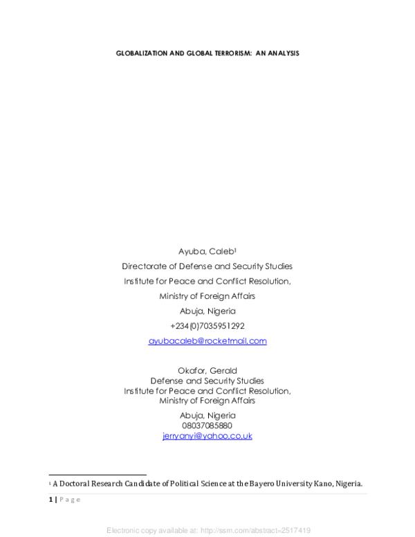 (PDF) Globalization and Global Terrorism: An Analysis