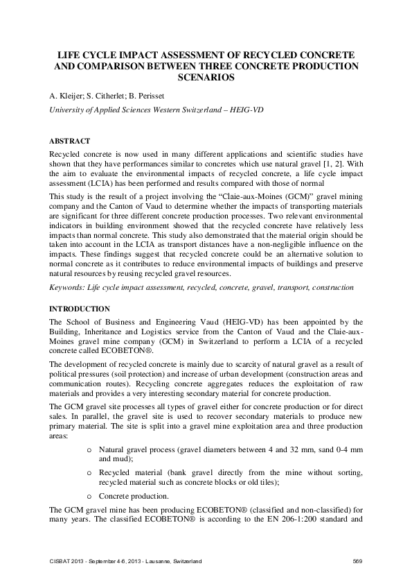 (PDF) Life cycle impact assessment of recycled concrete and comparison ...