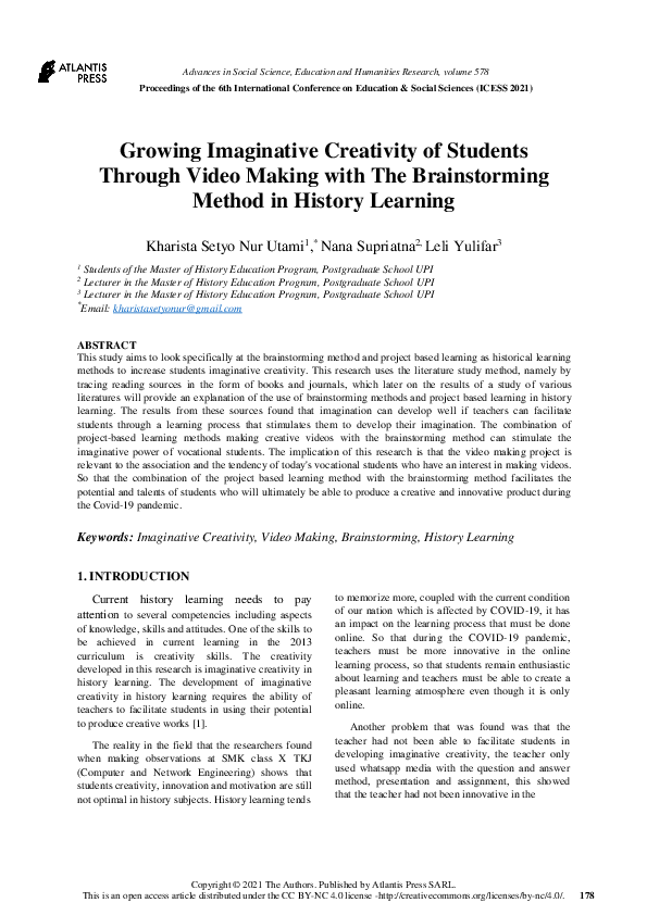 (PDF) Growing Imaginative Creativity of Students Through Video Making with The Brainstorming ...