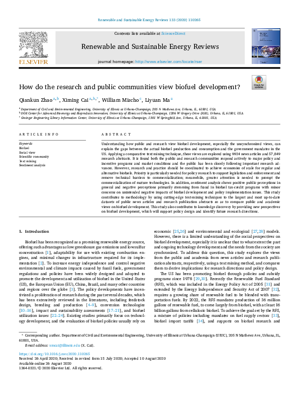 (PDF) How do the research and public communities view biofuel development?