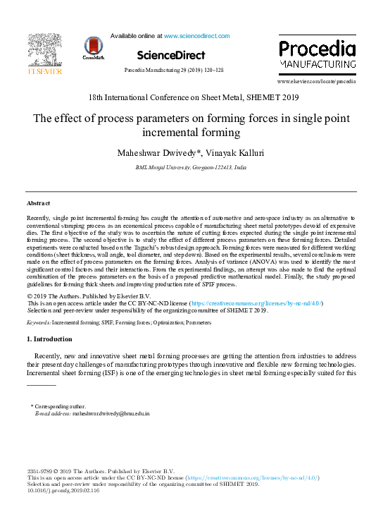 (PDF) The effect of process parameters on forming forces in single ...