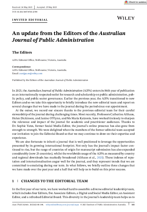 (PDF) An update from the Editors of the Australian Journal of Public ...