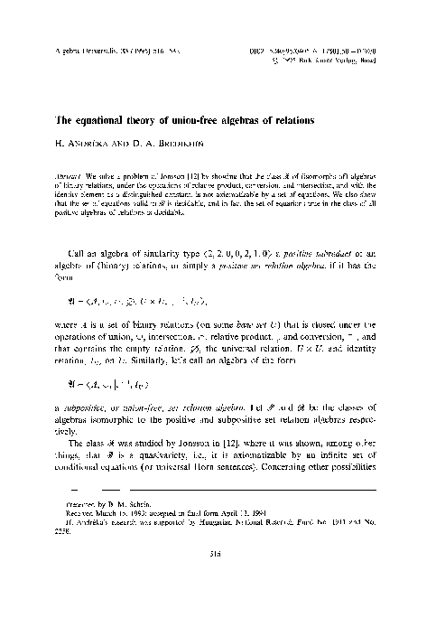 (PDF) The equational theory of union-free algebras of relations