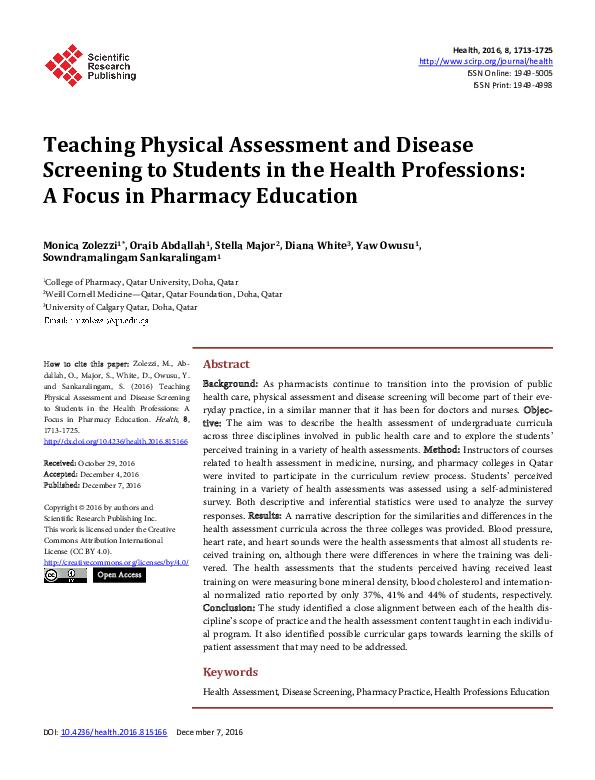 (PDF) Teaching Physical Assessment and Disease Screening to Students in ...