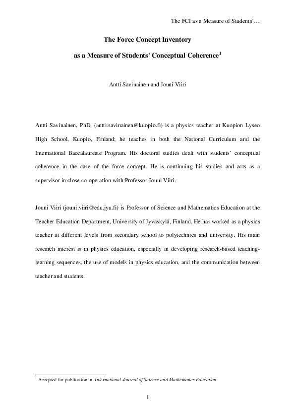 (PDF) The Force Concept Inventory as a Measure of Students Conceptual Coherence