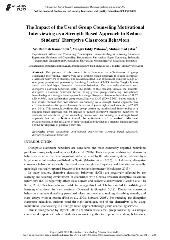 (PDF) The Impact of the Use of Group Counseling Motivational Interviewing as a Strength-Based ...