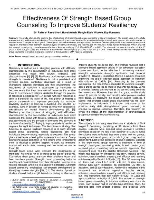 (PDF) Effectiveness Of Strength Based Group Counseling To Improve ...
