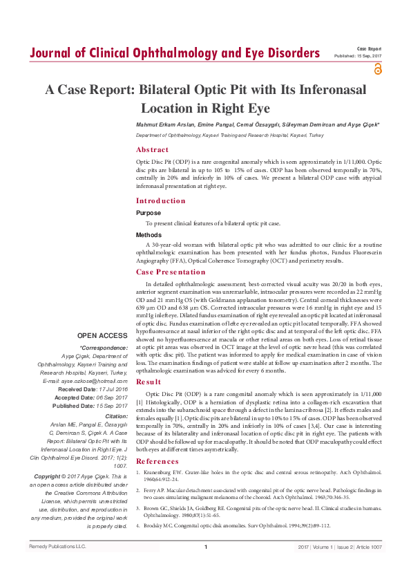 (PDF) A Case Report: Bilateral Optic Pit with Its Inferonasal Location ...