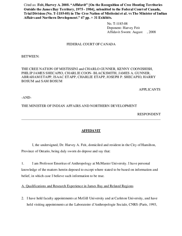 (PDF) Affidavit [On the Recognition of Cree Hunting Territories Outside ...