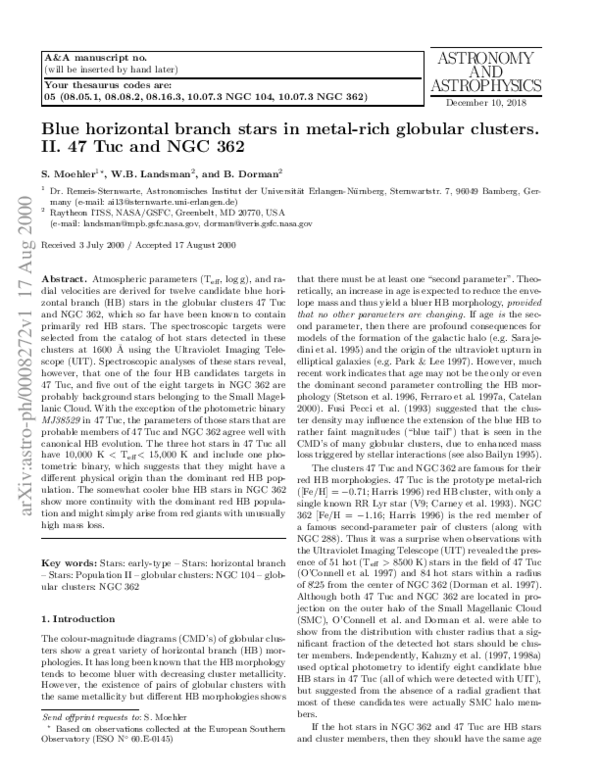 (PDF) Blue horizontal branch stars in metal-rich globular clusters. II ...