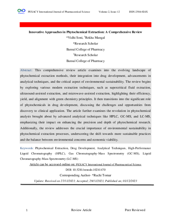 Pdf Innovative Approaches In Phytochemical Extraction A