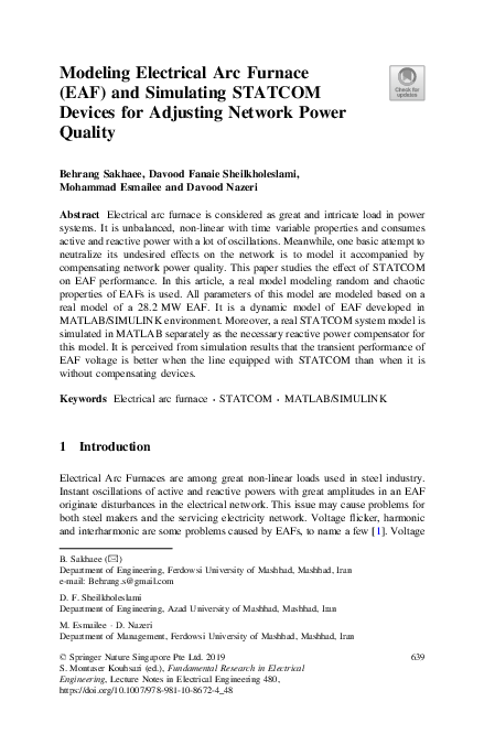 (PDF) Modeling Electrical Arc Furnace (EAF) and Simulating STATCOM Devices for Adjusting Network ...