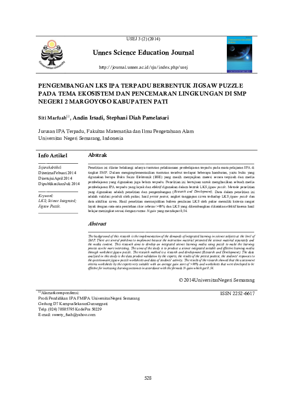 (PDF) Pengembangan LKS Ipa Terpadu Berbentuk Jigsaw Puzzle Pada Tema ...