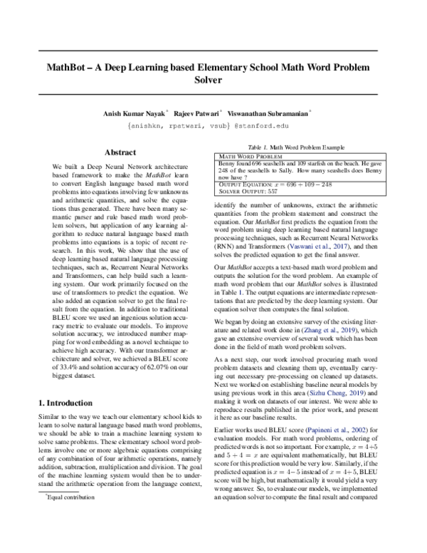 (PDF) MathBot – A Deep Learning based Elementary School Math Word ...