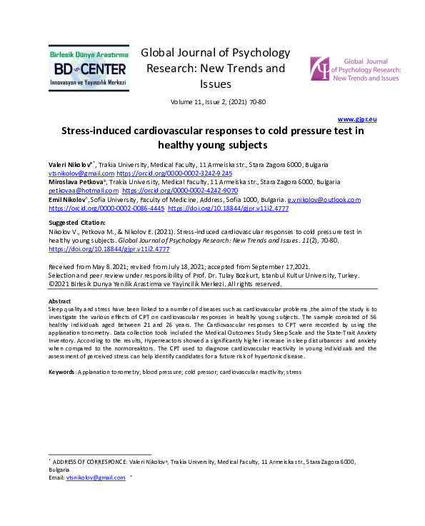 (PDF) Stress-induced cardiovascular responses to cold pressure test in ...